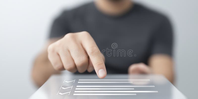 Person Interacting with a Transparent Touchscreen Interface, Selecting ...