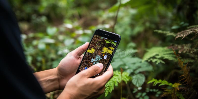 Individual Utilizing a Mobile App To Identify Various Species , Concept ...