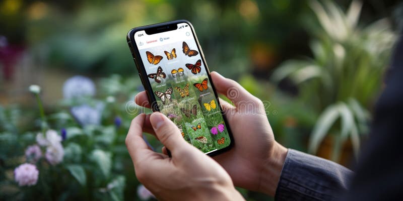 Individual Utilizing a Mobile App To Identify Various Species , Concept ...