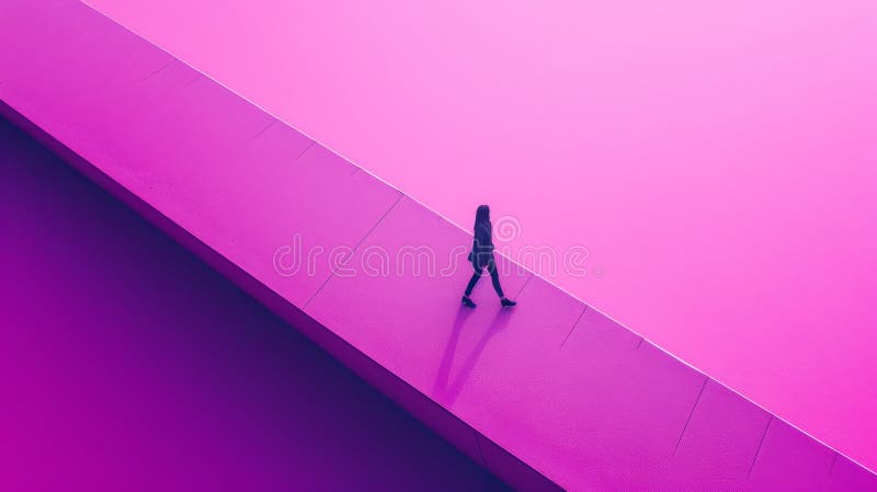 Individual Walking Along Bold Magenta Path in Abstract Setting Stock ...