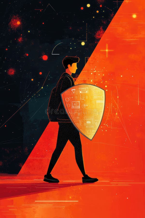 Individual Walking with a Shield among Abstract Patterns in a Digital ...