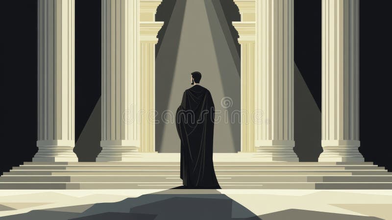 An Individual Walks Alone in a Large, Shadowy Architectural Space Stock ...