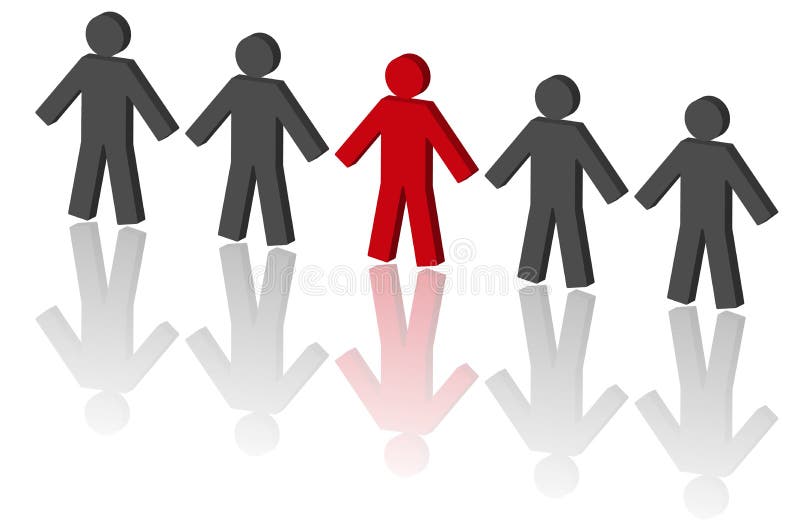 Individuality Concept. One Individual Red Man with Different Black ...