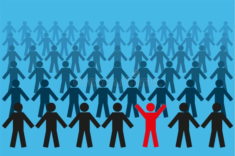 Individuality Concept. One Individual Red Man with Many Different Black ...