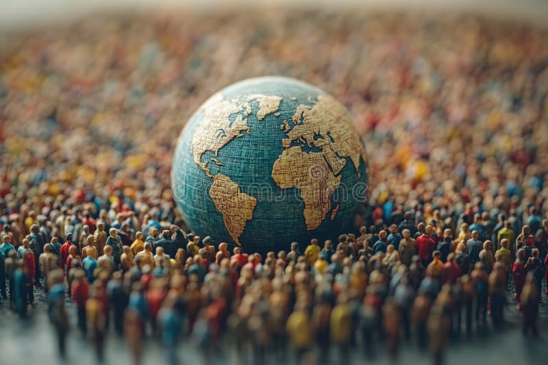 A Diverse Crowd Gathers Around a Globe Representation, Symbolizing ...
