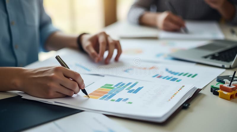 Individuals are Engaged in a Collaborative Meeting, Analyzing Charts ...