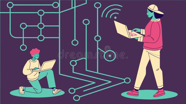 Individuals Interacting with Networked Digital Systems Vector, Vector ...