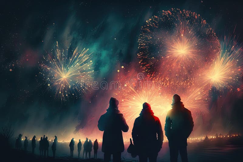Individuals Taking in the Fireworks Stock Illustration - Illustration ...