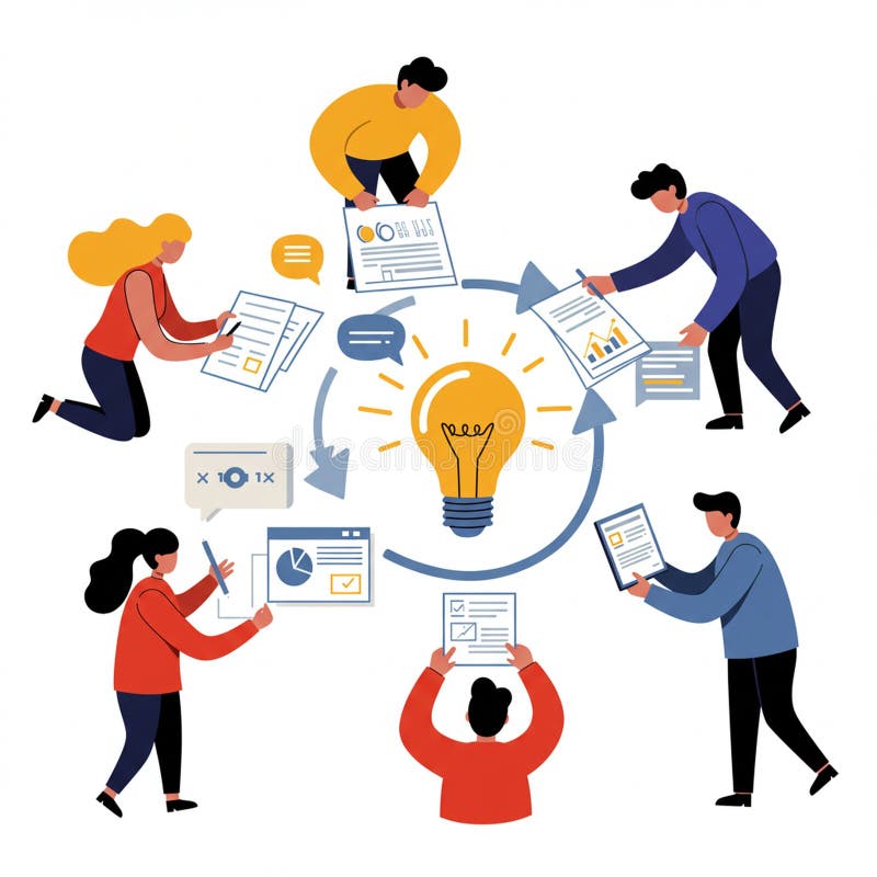 Individuals of Various Ages Engage in Teamwork Around a Central Glowing ...