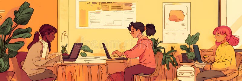 Individuals Working Collaboratively in Nature-Inspired Workspace Stock ...