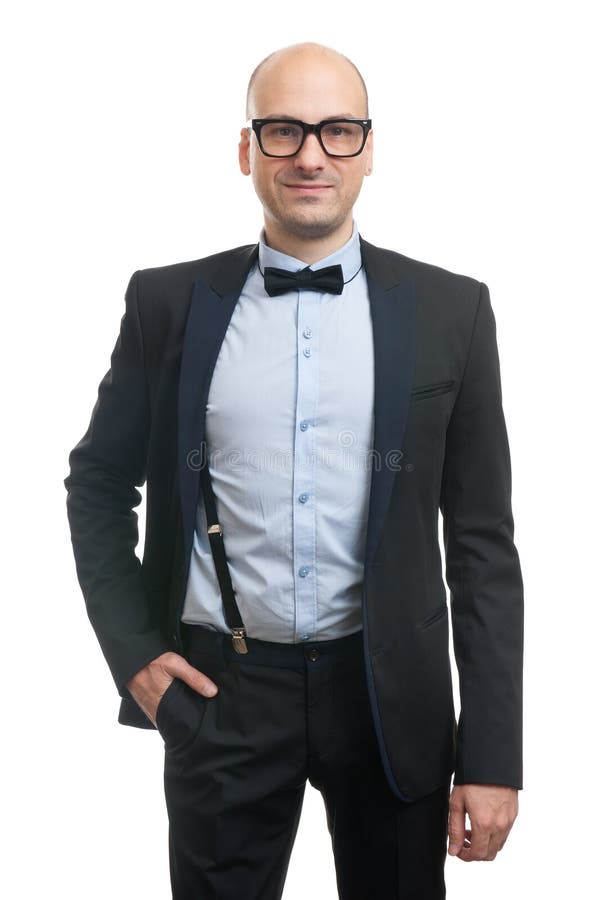 124 Hombre Calvo Elegante Hermoso En Traje Y Corbata De Lazo Fotos de ...
