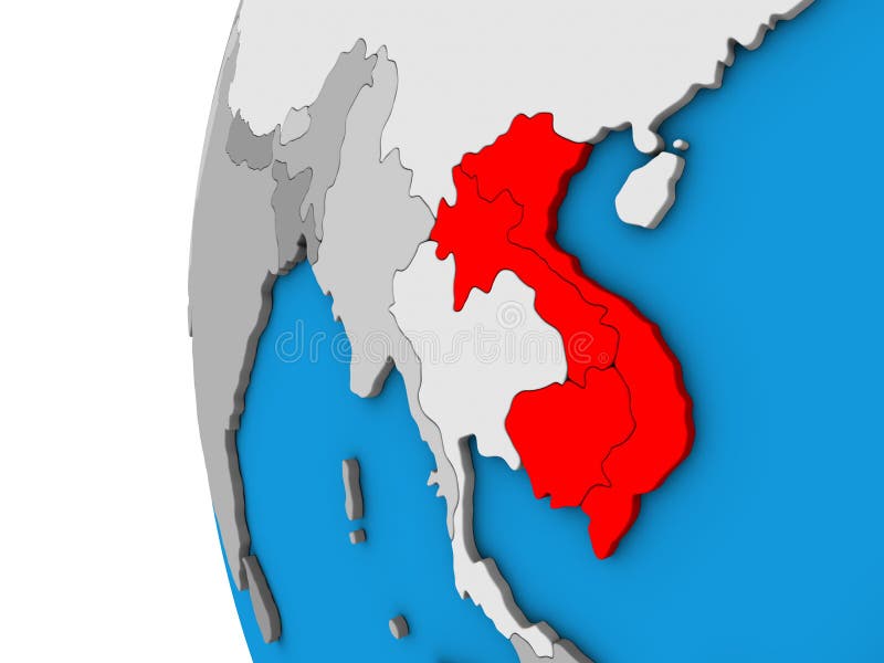 Indochina on 3D globe stock illustration. Illustration of asian - 128096565