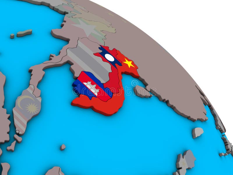 Indochina with Flags on Map Stock Illustration - Illustration of ...