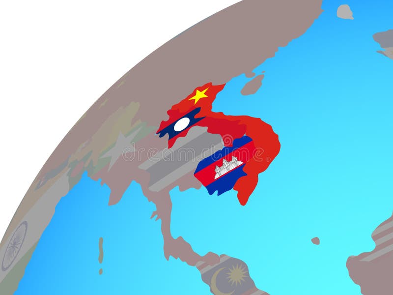 Indochina with Flags on Map Stock Illustration - Illustration of ...