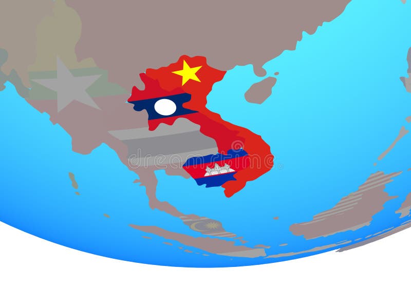 Indochina with Flags on Globe Stock Illustration - Illustration of ...