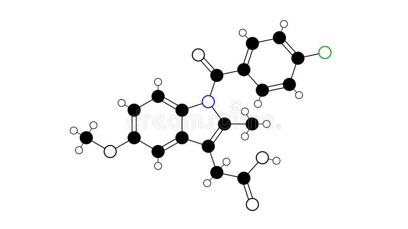 Indometacin Molecule 3d Rendering Flat Molecular Structure With