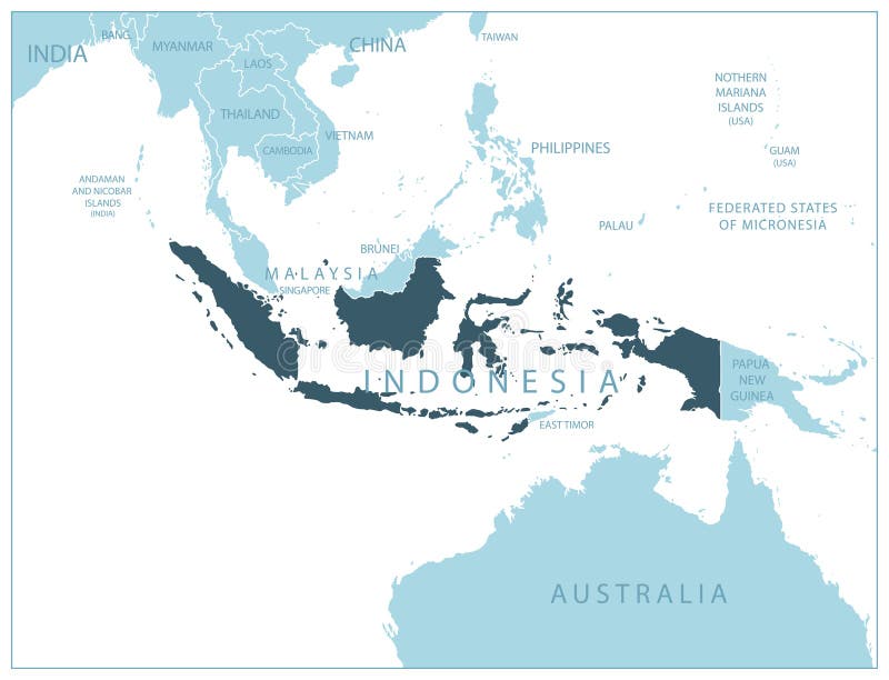 Indonesia - Blue Map with Neighboring Countries and Names Stock ...