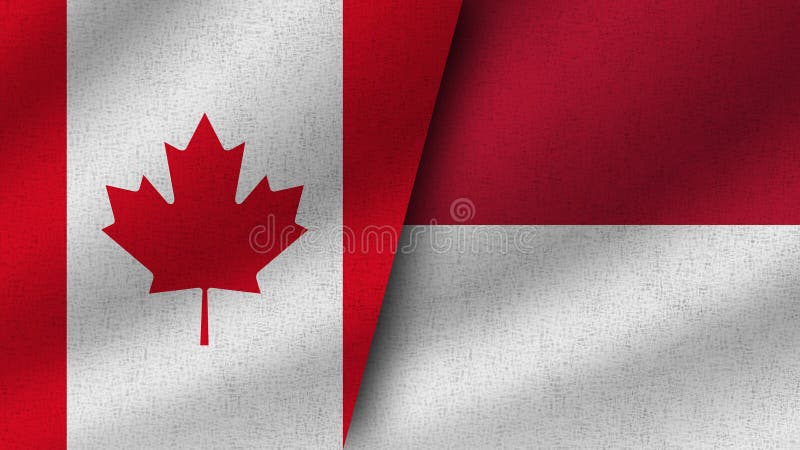Indonesia and Canada Realistic Two Flags Together Stock Illustration ...