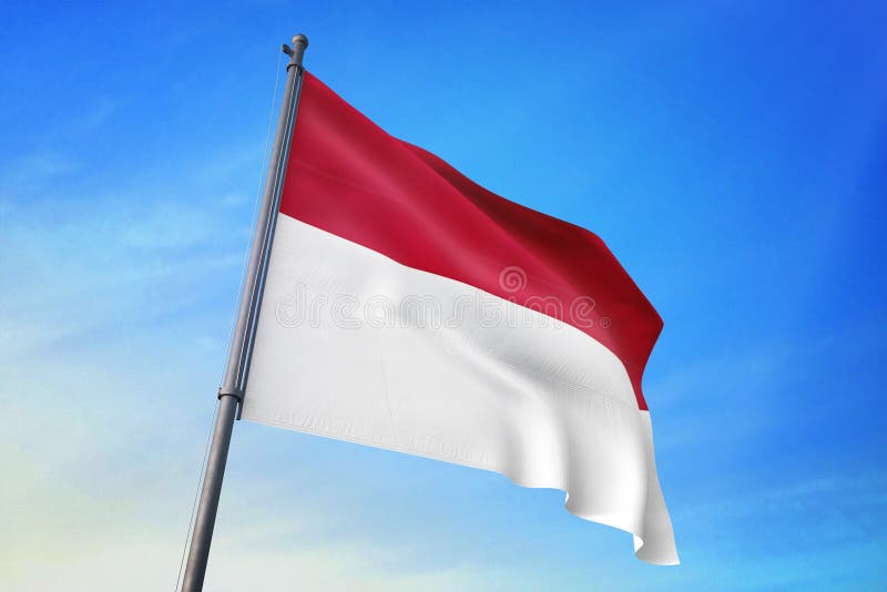 Indonesia Flag Waving on the Blue Sky 3D Illustration Stock ...