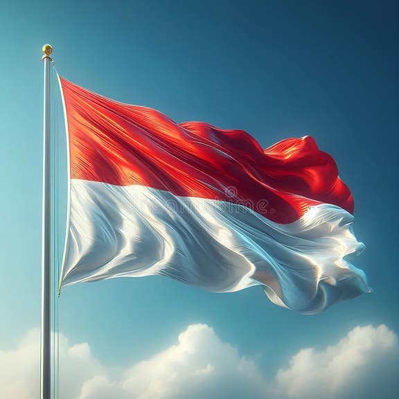 Indonesia Flag Waving in the Blue Sky. 3d Rendering Stock Illustration ...