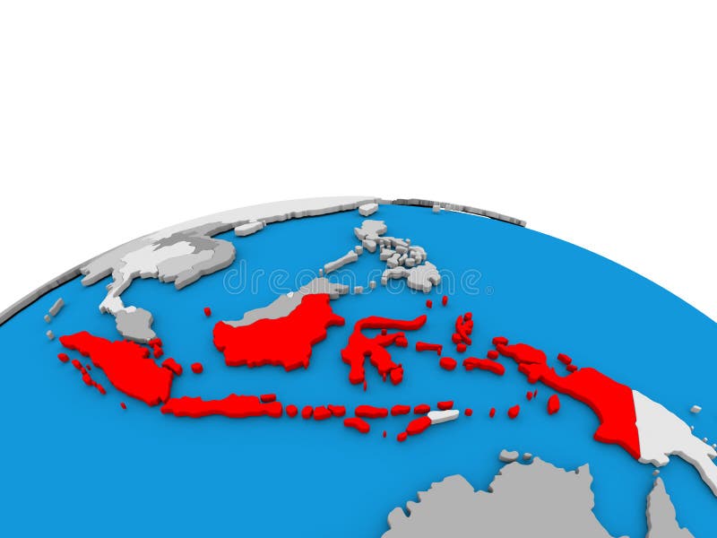 Indonesia on globe in red stock illustration. Illustration of political ...