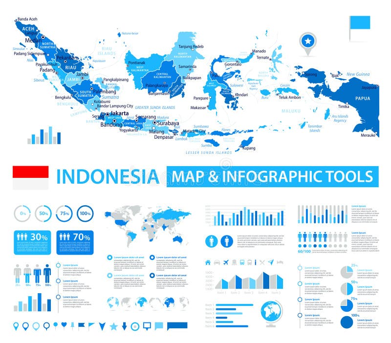 Indonesia Infographic Map with Data Visualization Elements - Vector Map ...