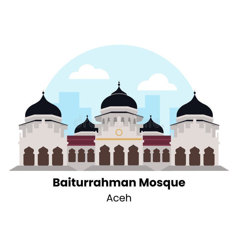 Iconic Indonesia Landmark Baiturrahman Mosque - Aceh Stock Vector ...