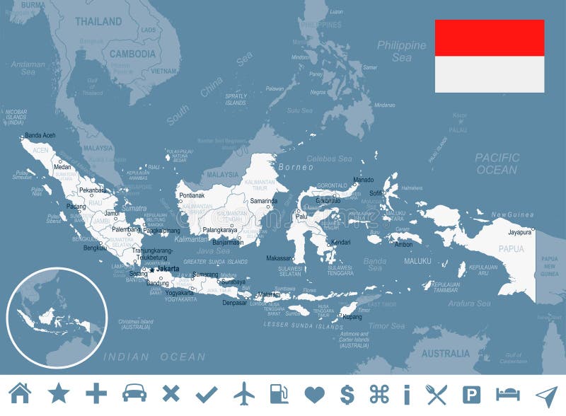 Indonesia - Map and Flag - Illustration Stock Illustration ...