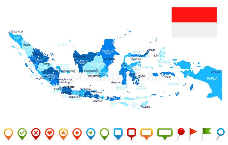 Indonesia - Map and Flag - Illustration Stock Illustration ...