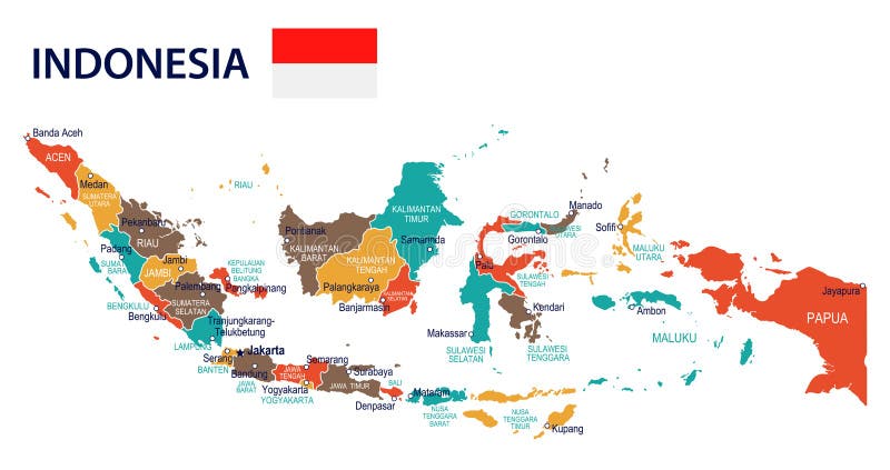 Indonesia - Map and Flag - Illustration Stock Illustration ...