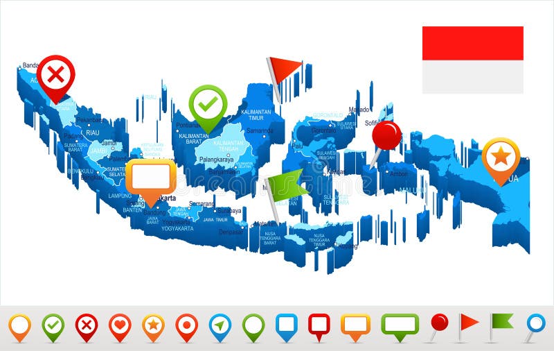 Indonesia - Map and Flag - Illustration Stock Illustration ...