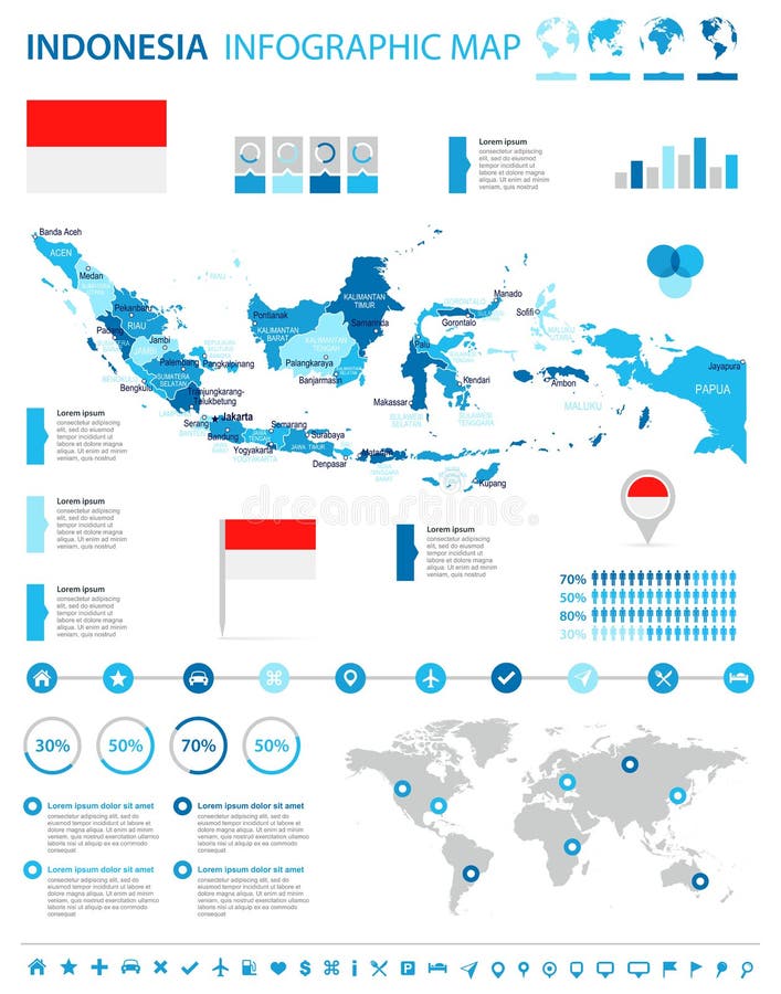 Indonesia - Map and Flag - Infographic Illustration Stock Illustration ...