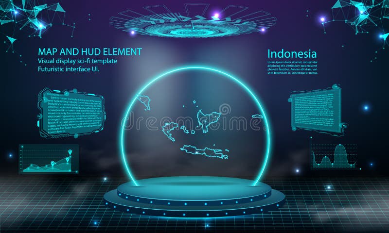 Indonesia Map Light Connecting Effect Background. Abstract Digital ...