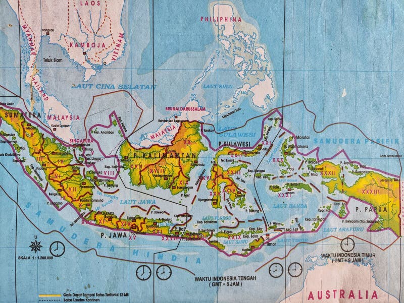 Indonesia Map and Major Cities Around it on Physical Map Stock Image ...