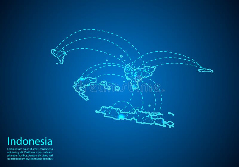 Indonesia Map with Nodes Linked by Lines. Concept of Global Comm Stock ...