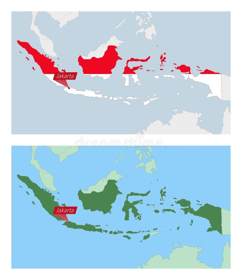 Indonesia Map with Pin of Country Capital. Two Types of Indonesia Map ...