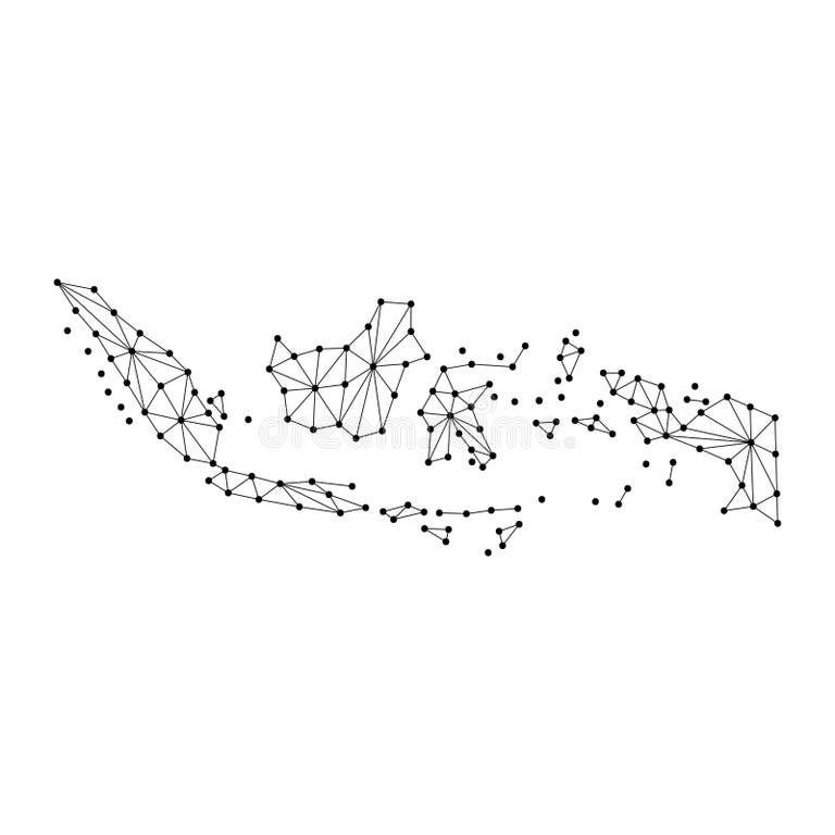 Indonesia Map of Polygonal Mosaic Lines Network, Rays, Dots ...