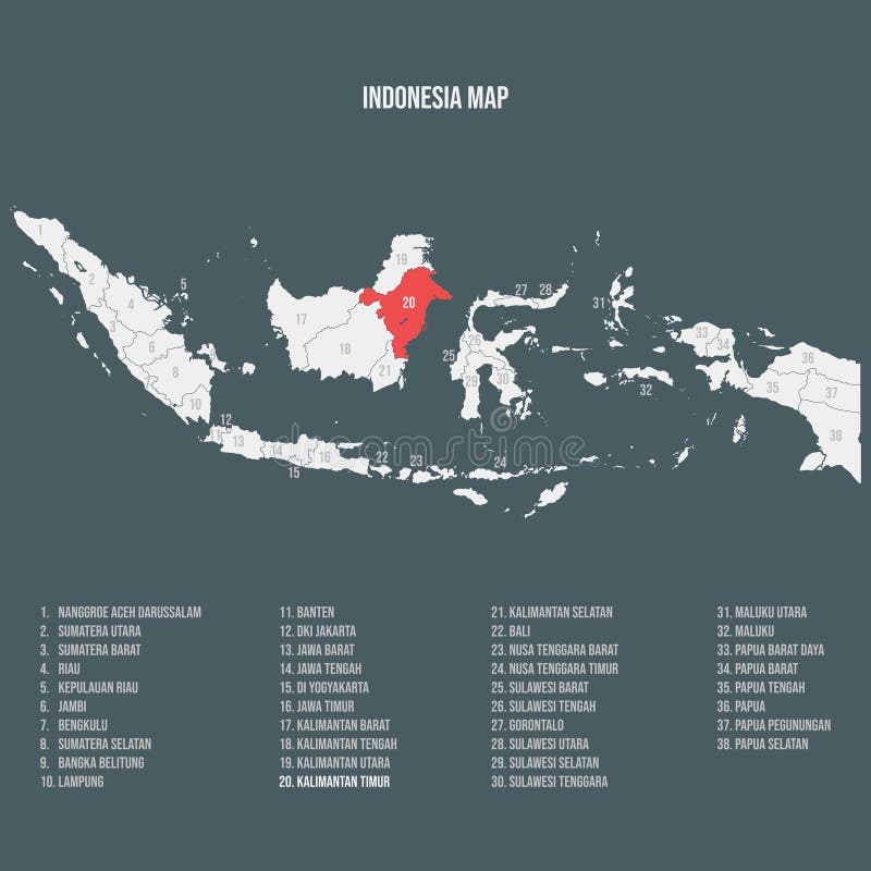 Indonesia Map with 38 Provinces - Kalimantan Timur Stock Vector ...