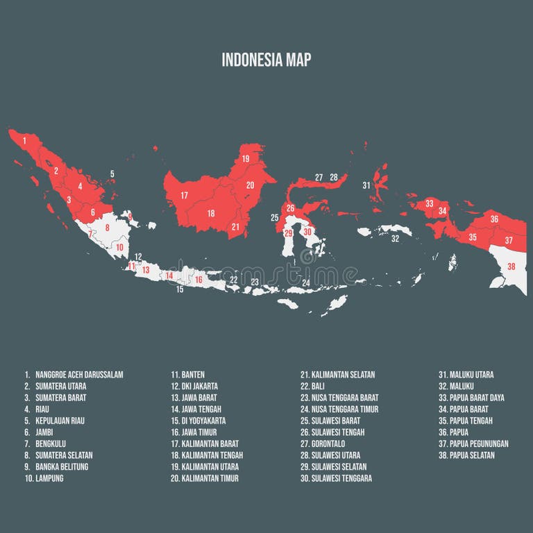 Indonesia Map with 38 Provinces - Vector Format Stock Illustration ...
