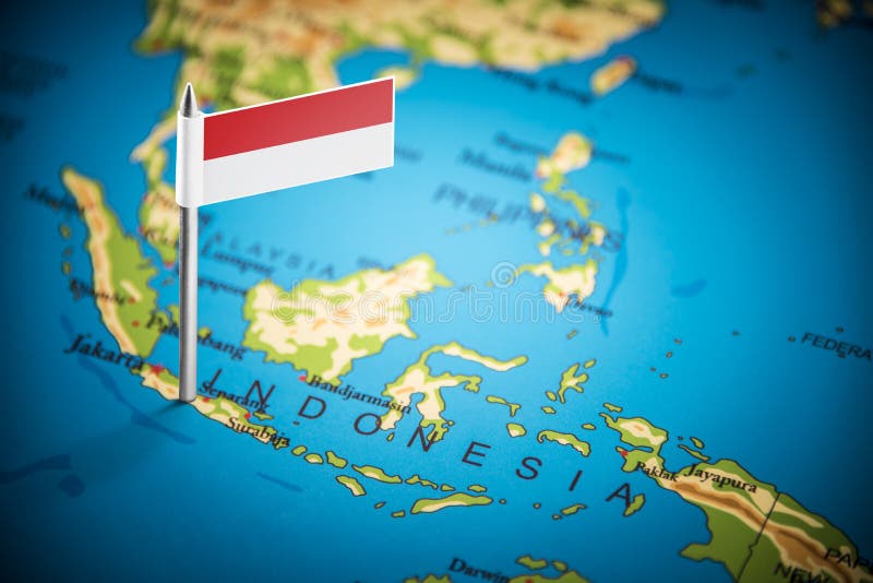 Indonesia Marked with a Flag on the Map Editorial Photo - Image of ...