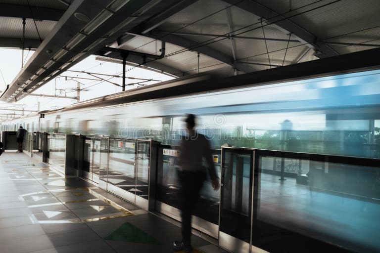 Mass Rapid Transit Train Station Platform with Motion Blur Image of ...