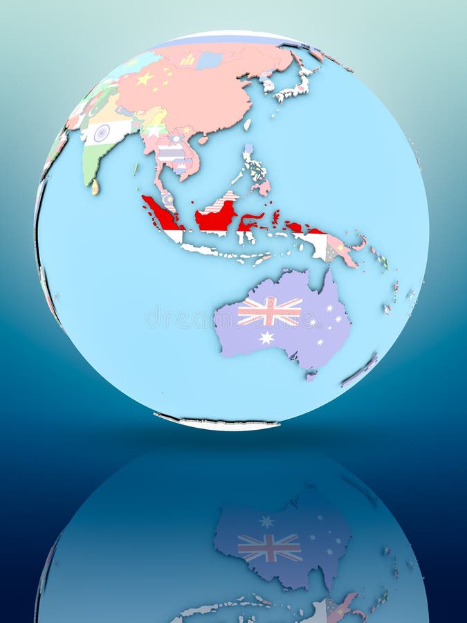 Indonesia on Political Globe with Flags Stock Illustration ...