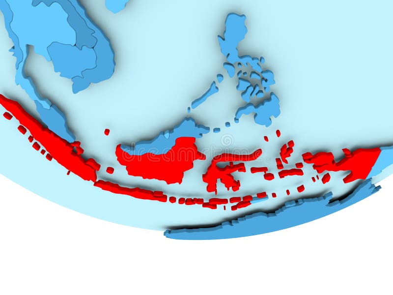 Indonesia in Red on Blue Map Stock Illustration - Illustration of ...