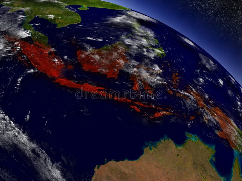 Indonesia from Space Highlighted in Red Stock Illustration ...