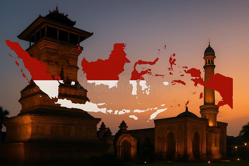 Indonesia: Sunset Silhouette of Mosque and Ancient Architecture with ...