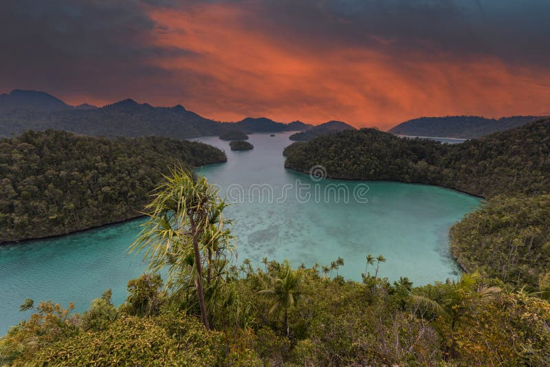 Indonesia Superb Sunset in Papua Raja-Ampat Stock Photo - Image of ...