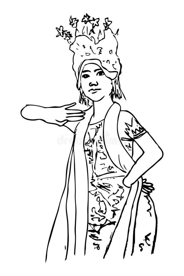 Indonesia Traditional Dancer, Simple Vector Hand Draw Sketch Vector ...