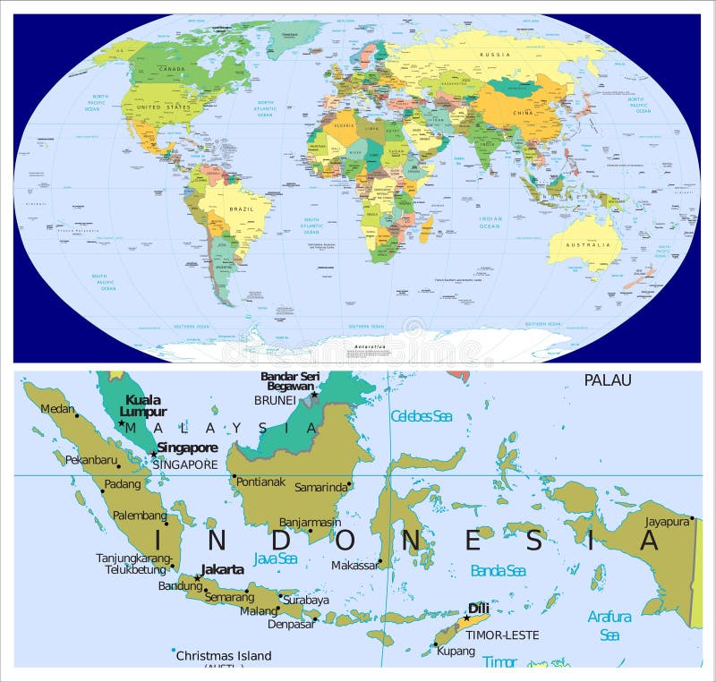 Indonesia En Mapa Del Mundo Stock de ilustración - Ilustración de globo, diplomacia: 78580246