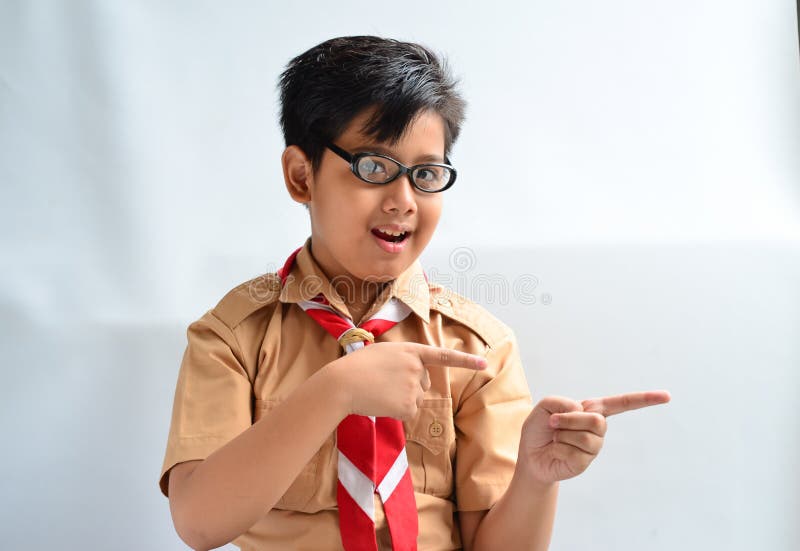 Indonesian Boy Scouts with Hand Point Direction Expressions Stock Image ...