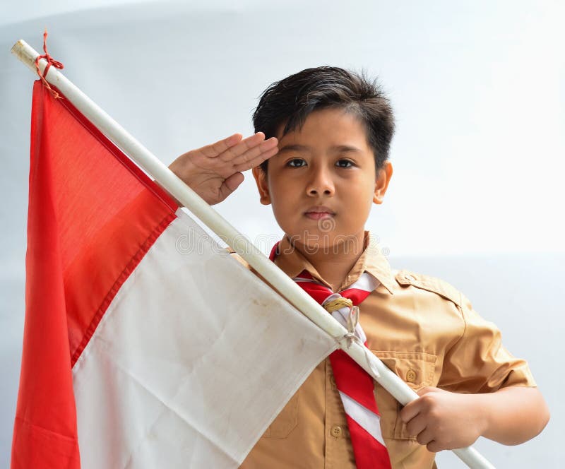 Indonesian Boy Scouts with Show His Hand Muscle Stock Photo - Image of ...